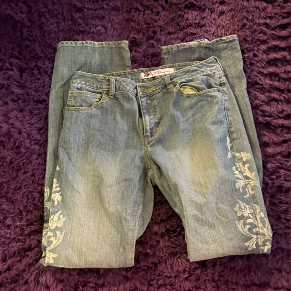 Disney | Jeans | Disney Blue Jeans With White Floral Accents | Poshmark